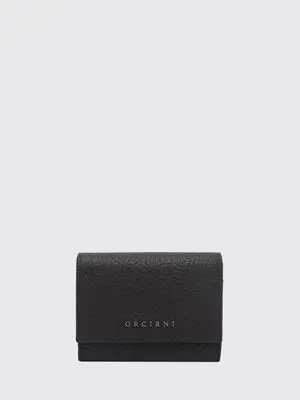 Orciani Hammered Calfskin Leather Bifold Wallet With Flap - Dark