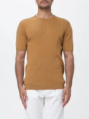 PEOPLE OF SHIBUYA Cotton Ribbed Crew Neck Sweater - Camel