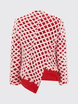 Comme Des Garçons Asymmetrical Double-breasted Blazer In Embroidered Check Tulle