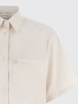 FERRAGAMO Short-sleeved Shirt With Patch Pockets - Beige