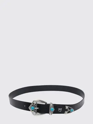 Pinko Embellished Leather Belt With Turquoise Accents - Black