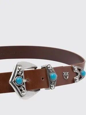 Pinko Embellished Leather Belt With Turquoise Accents - Brown