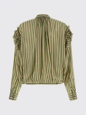 Dries Van Noten Striped Cupro Shirt With Ruffles And V-neck