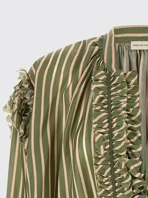 Dries Van Noten Striped Cupro Shirt With Ruffles And V-neck