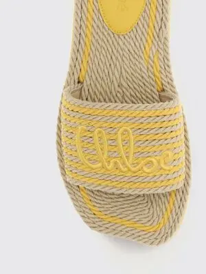 Chloé Striped Woven Raffia Slides - Honey
