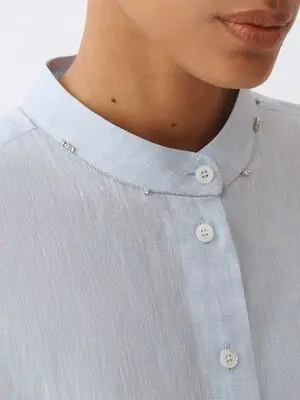 Fabiana Filippi Mandarin Collar Shirt - Gnawed Blue