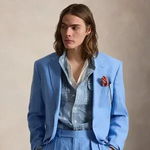 Ralph Lauren Polo Tailored Fit Linen Suit Jacket Sky Blue