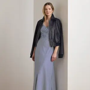 Ralph Lauren Striped Pleated Taffeta Gown - Blue/white
