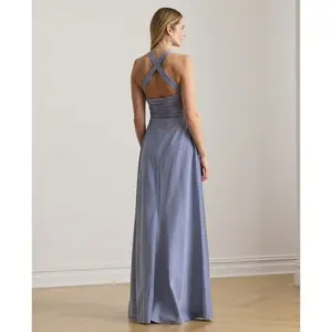 Ralph Lauren Striped Pleated Taffeta Gown - Blue/white