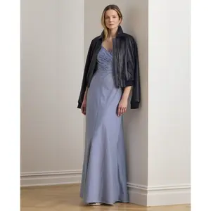 Ralph Lauren Striped Pleated Taffeta Gown - Blue/white