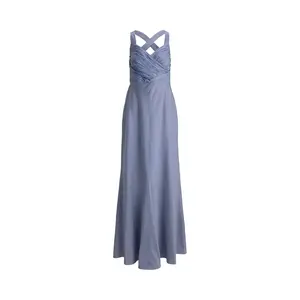 Ralph Lauren Striped Pleated Taffeta Gown - Blue/white