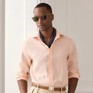 Ralph Lauren Houndstooth Linen Shirt - Melon