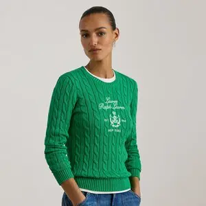 Ralph Lauren Embroidered-crest Cable-knit Sweater