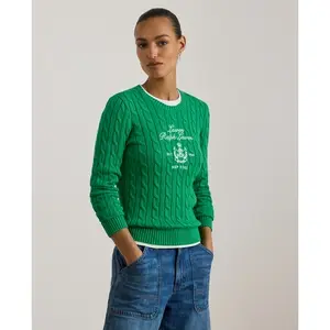 Ralph Lauren Embroidered-crest Cable-knit Sweater