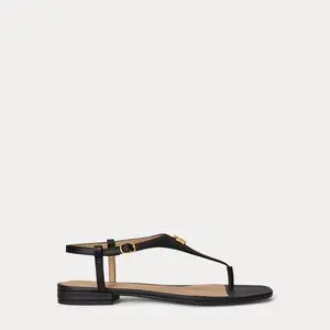 Ralph Lauren Everley Ii Crosshatch Leather Sandal - Black
