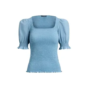 Ralph Lauren Smocked Cotton Jersey Puff-sleeve Top - Blue Note