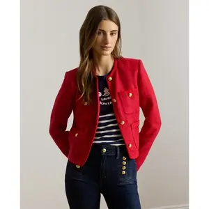 Ralph Lauren Linen Herringbone Cropped Jacket - Cruise Red