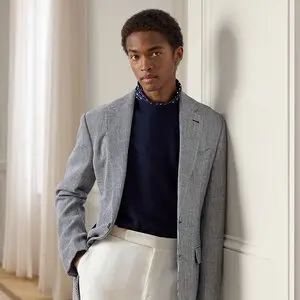 Ralph Lauren Kent Hand-tailored Tick-weave Sport Coat - Navy/white