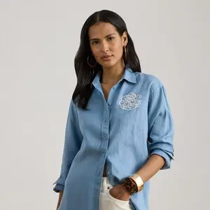 Ralph Lauren Relaxed Fit Eyelet-logo Linen Shirt - Blue Note