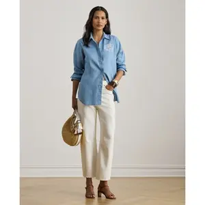 Ralph Lauren Relaxed Fit Eyelet-logo Linen Shirt - Blue Note