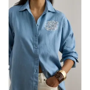 Ralph Lauren Relaxed Fit Eyelet-logo Linen Shirt - Blue Note