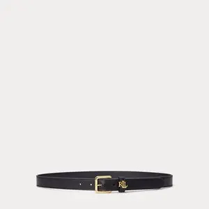 Ralph Lauren Logo-keeper Leather Skinny Belt - Black