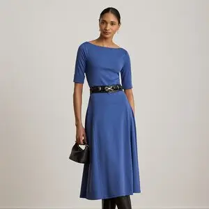 Ralph Lauren Rib-knit Stretch Cotton Midi Dress - Inky Blue