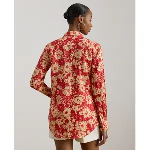 Ralph Lauren Relaxed Fit Floral Linen Shirt - Red/tan