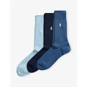 Polo Ralph Lauren Ribbed Cotton-blend Crew Socks Pack Of Three - 3pk Blue Assorted