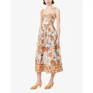 Zimmermann Aster Corseted Printed Cotton Midi Dress