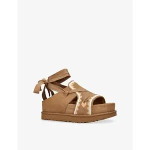 UGG Goldenstar Hi Artistitch Suede Sandals - Tan Comb
