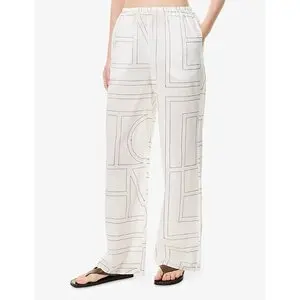 TOTEME Monogram-print Wide-leg Cotton-blend Pajama Bottoms - White Black