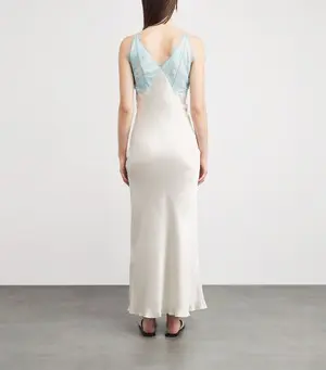 Sandro Satin Lace-trim Maxi Dress