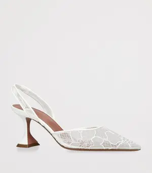 Amina Muaddi Lace Holli Slingback Pumps 70 - White
