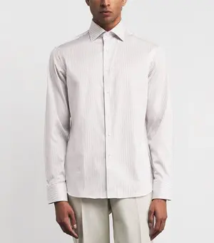 Canali Cotton Stripe Shirt - Brown