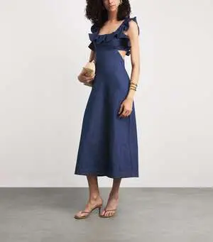 Zimmermann Denim Frilled Aster Midi Dress - Navy