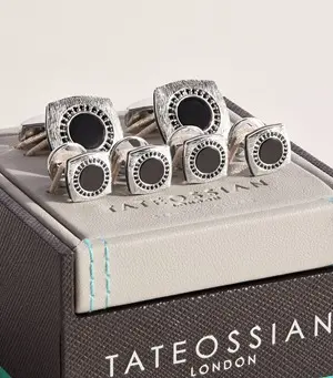 Tateossian Onyx Graffiato Rounded Square Cufflinks And Studs Set - Black