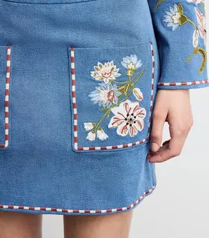 Veronica Beard Denim Embroidered Mini Skirt