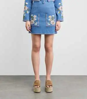 Veronica Beard Denim Embroidered Mini Skirt