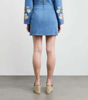 Veronica Beard Denim Embroidered Mini Skirt