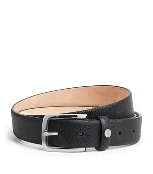 Harrods Saffiano Leather Logo Belt - Black