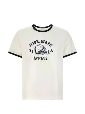 SECOND / LAYER Flick, Spark, Inhale Ringer Skull-print Ringer T-shirt - Neutrals