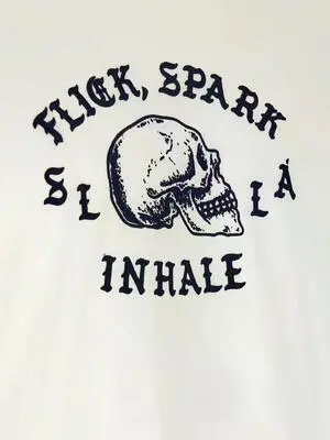 SECOND / LAYER Flick, Spark, Inhale Ringer Skull-print Ringer T-shirt - Neutrals