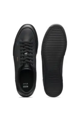 BOSS Leather Low Top Sneakers With Logo - Black