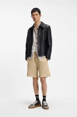 Hugo Stretch-cotton Shorts With Creased Effect - Beige