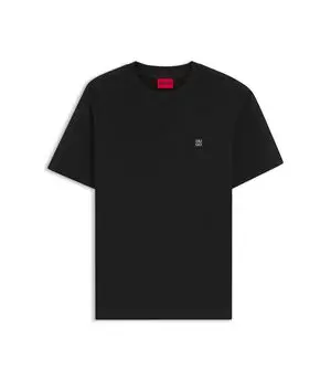 Hugo Relaxed-fit T-shirt In Interlock Cotton With Embroidered Shoulders - Black
