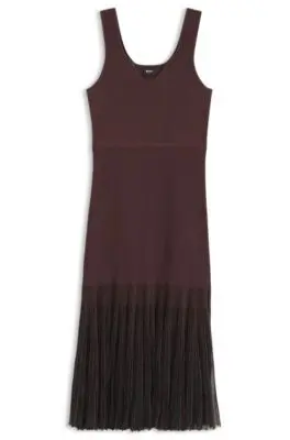 BOSS Rib-knit Dress With Pleated Detailing