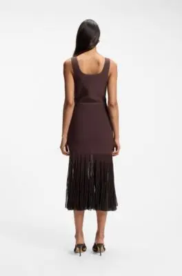 BOSS Rib-knit Dress With Pleated Detailing