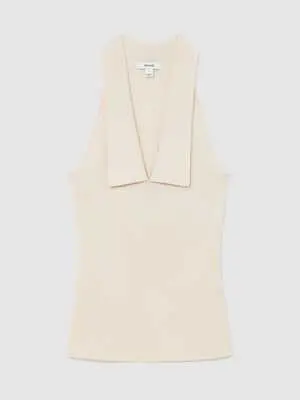 REISS Vera Collared Rib-knit Vest - Ivory