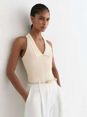 REISS Vera Collared Rib-knit Vest - Ivory